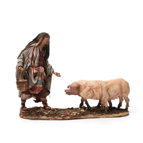 Berger avec cochons 13 cm crèche Angela Tripi | vente en ligne sur HOLYART