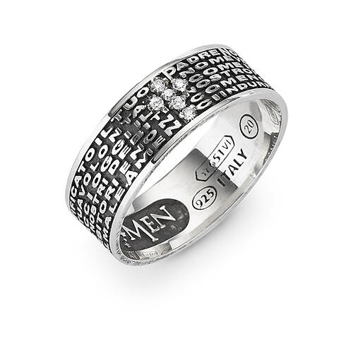 AMEN ring Our Father with cross of zircons, 925 silver | online sales ...