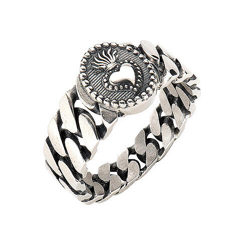 AMEN Sacred Heart ring with chain links, burnished 925 silver | online ...