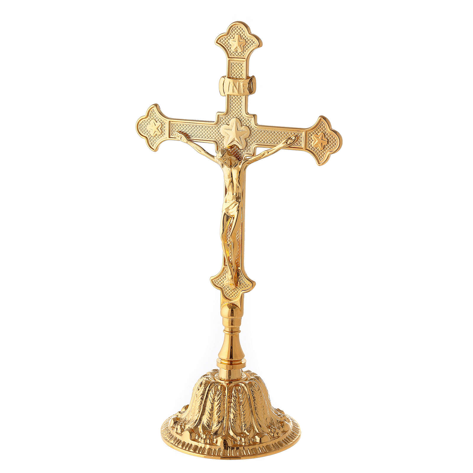 Altar cross with candlesticks flower decorated base made of | online ...
