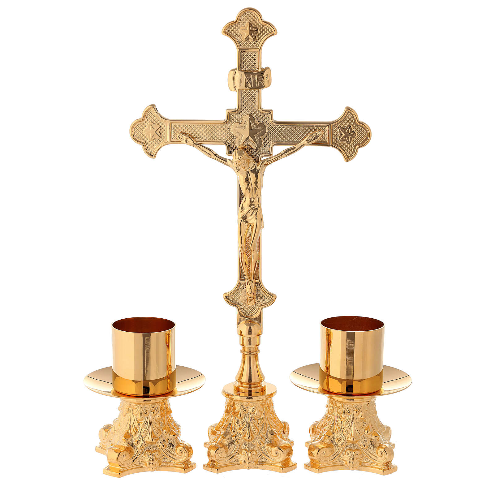 Candelieri e croce da altare ottone dorato 24k 30 cm | vendita online ...
