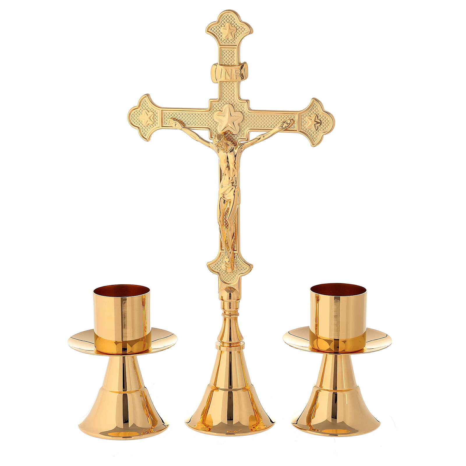 Altar cross and candlesticks set, golden brass 30 cm | online sales on ...