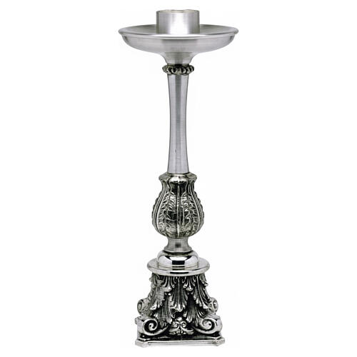Silver-plated Baroque-style altar candlestick with acanthus leaves, 1.6 ...
