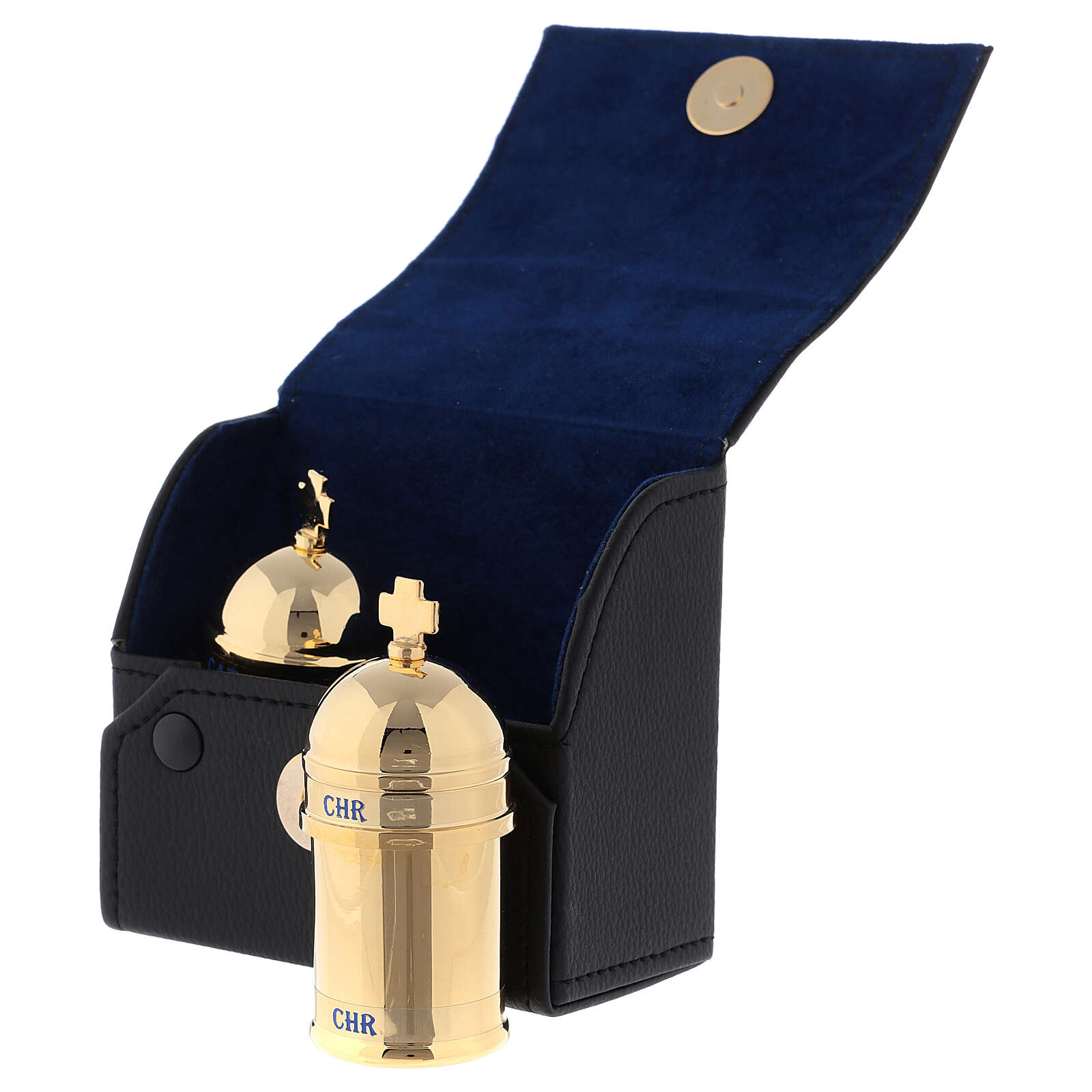 Chrismatory set: 2 holy oil containers case blue inside | online sales ...