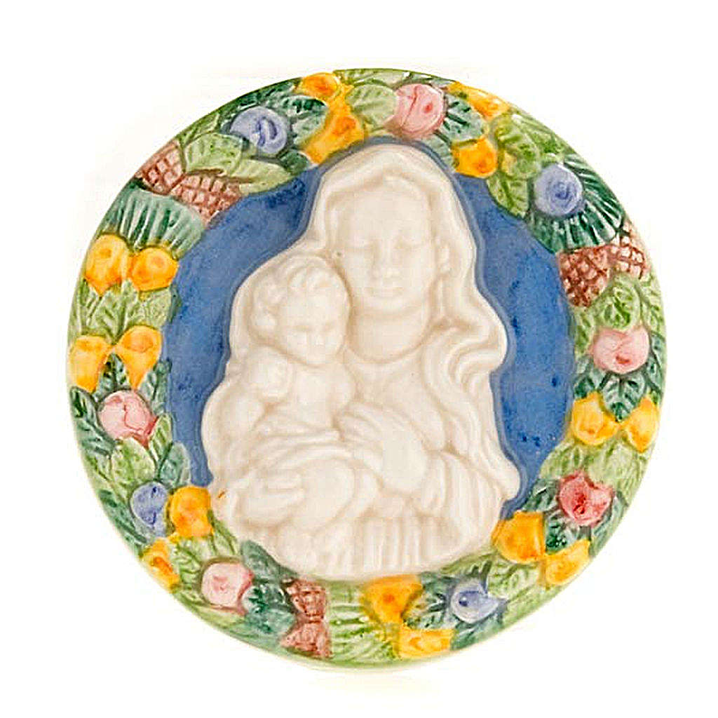 Bas relief baked clay round shape Virgin with baby Jesus | online sales ...