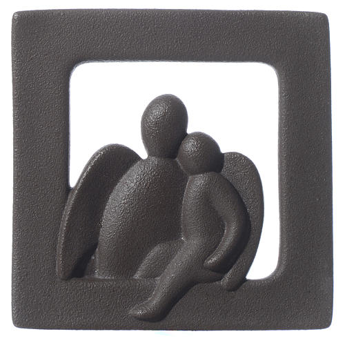 Guardian Angel bas relief in stoneware coffee colour 16X16 cm | online ...