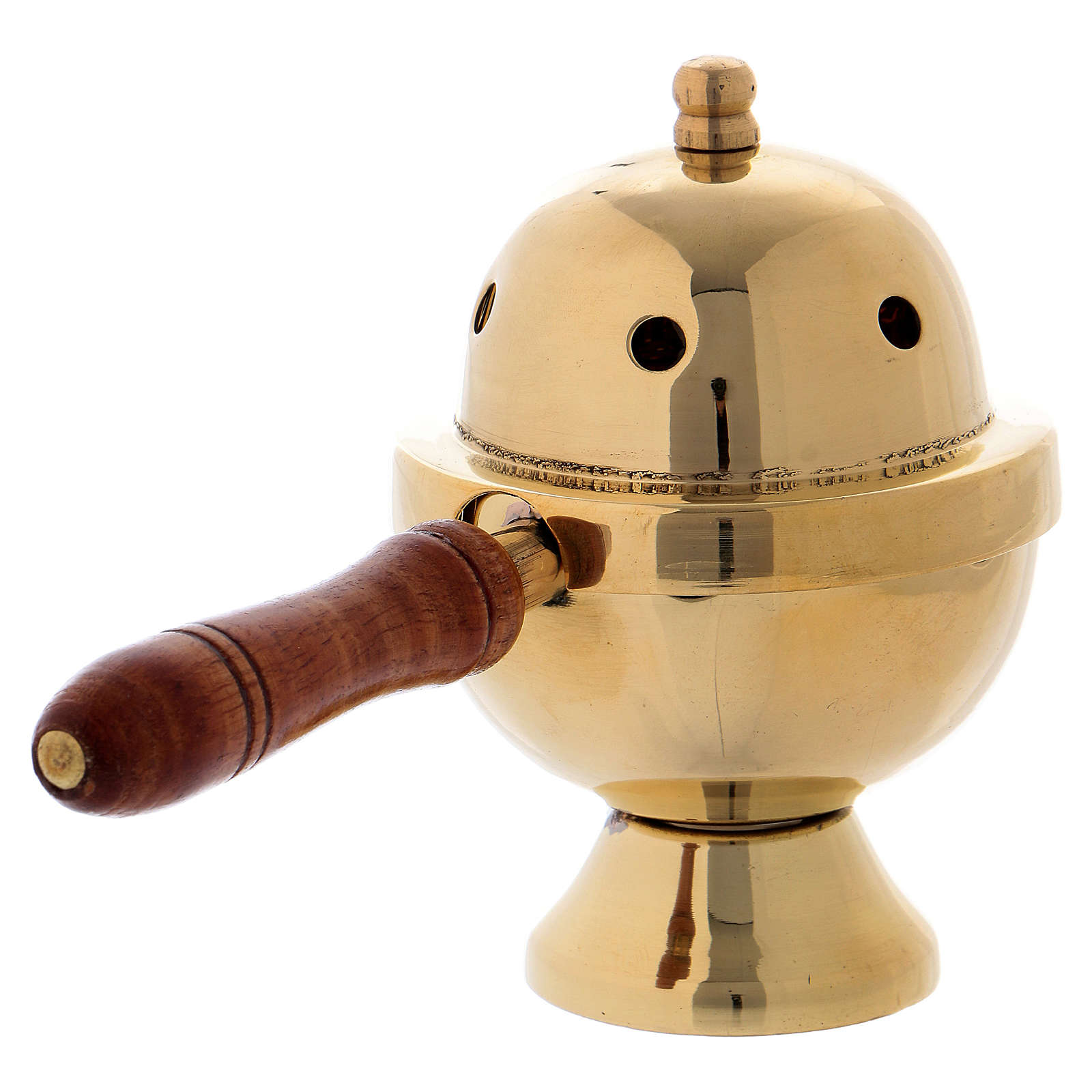Pebetero latón dorado y mango de madera h 11 cm | venta online en HOLYART