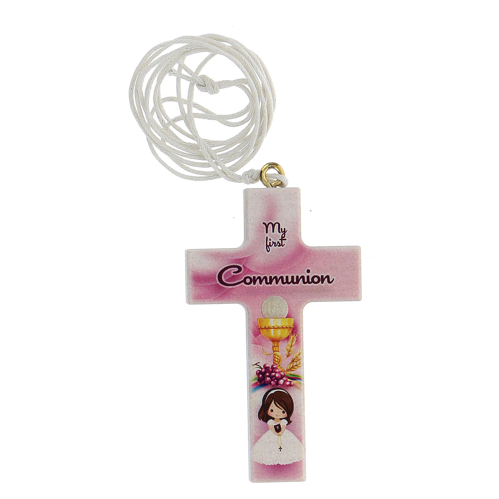 Holy Communion souvenir, pink cross with lace ENG | online sales on ...