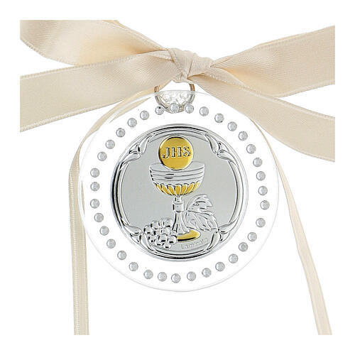 Communion white rhinestone medallion 6 cm | online sales on HOLYART.com
