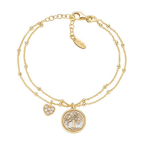 Double Amen Tree of Life mother of pearl bracelet with silver heart ...