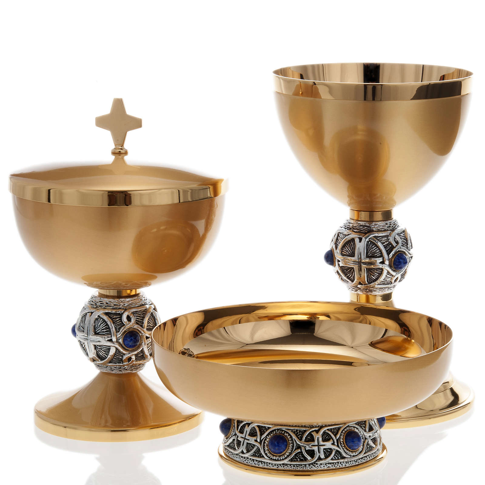 Chalice, ciborium and paten with Celtic cross and stone | online sales ...