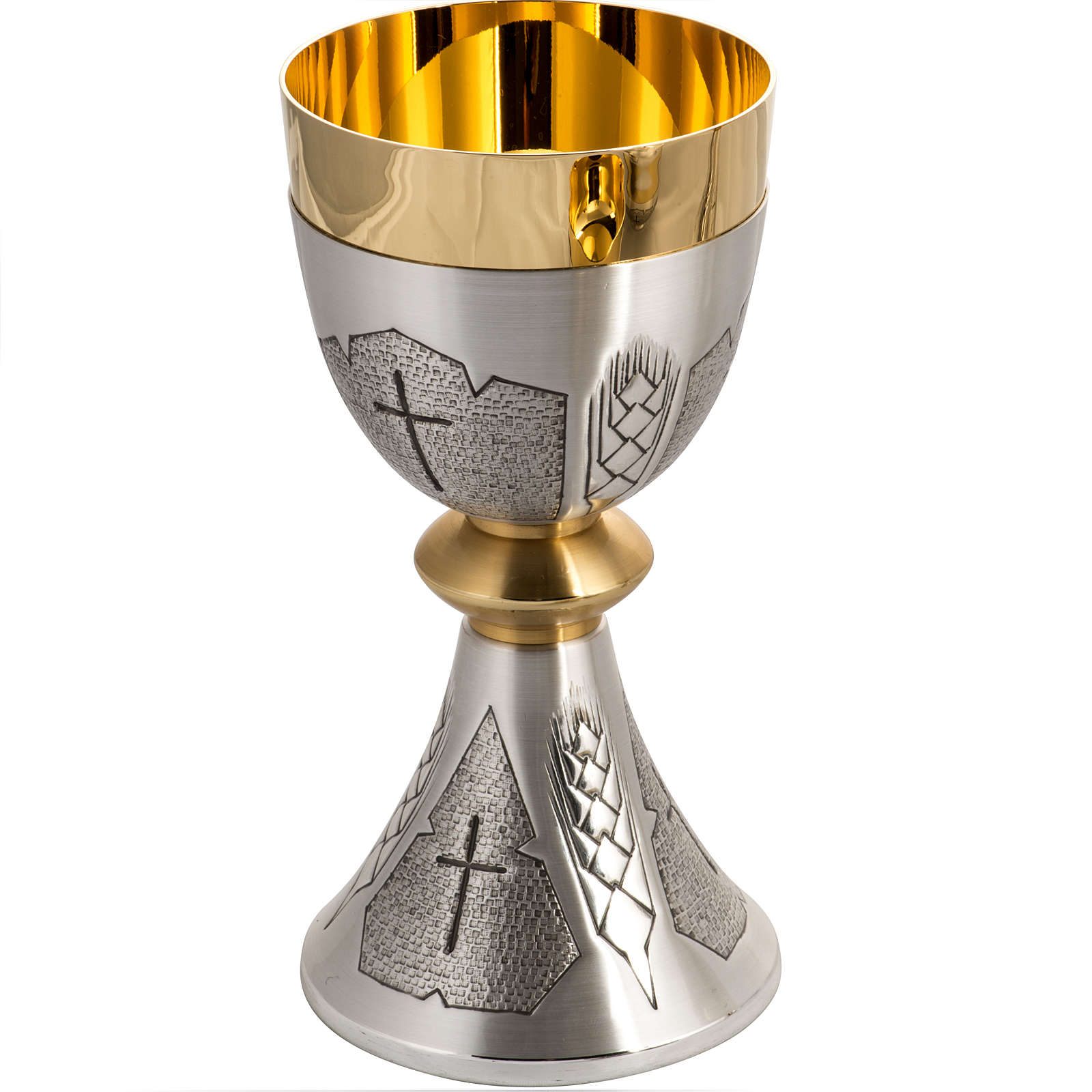 Chalice, ciborium, paten and bowl paten in silver brass, chisell ...