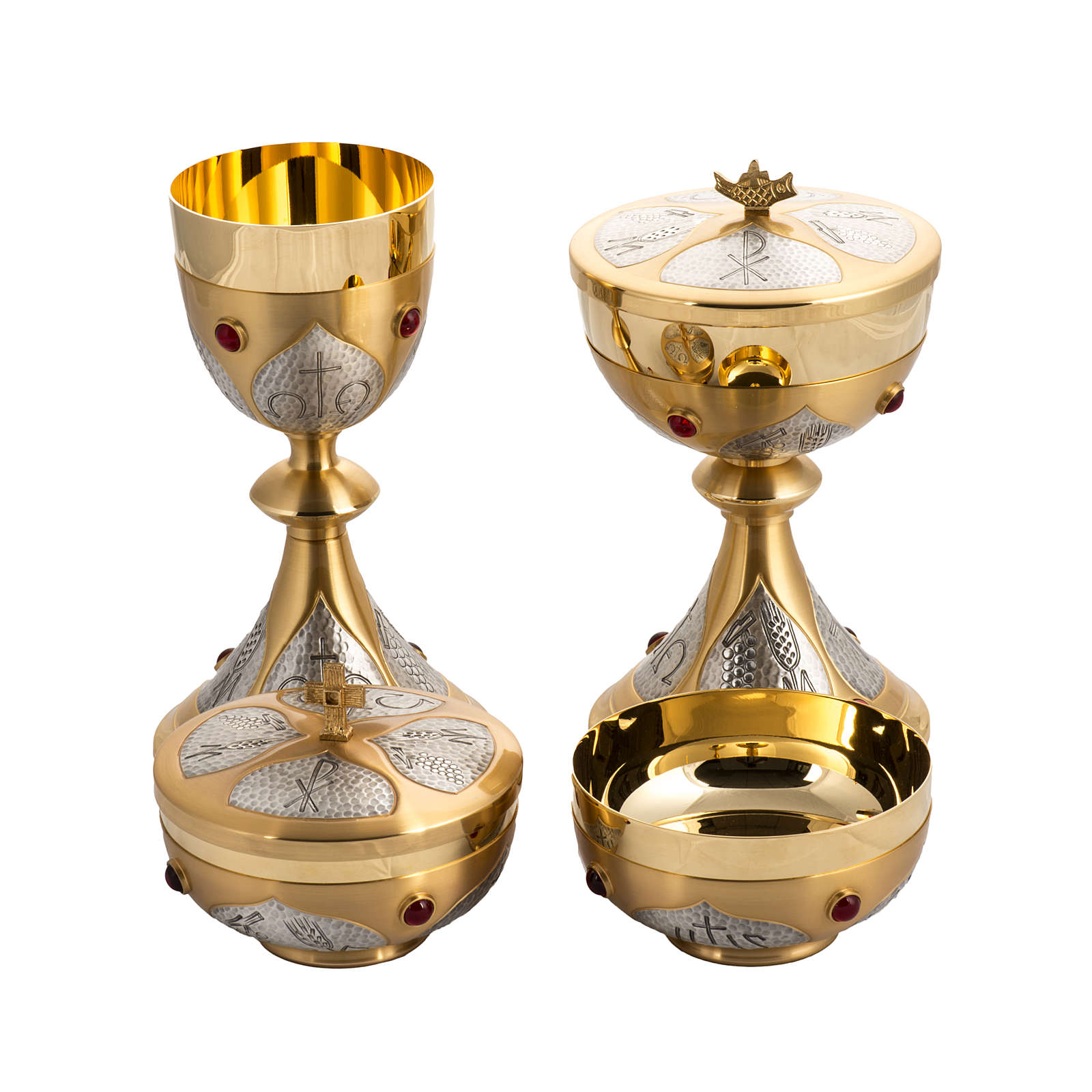 Chalice, ciborium, paten and bowl paten, chiselled with stones | online ...