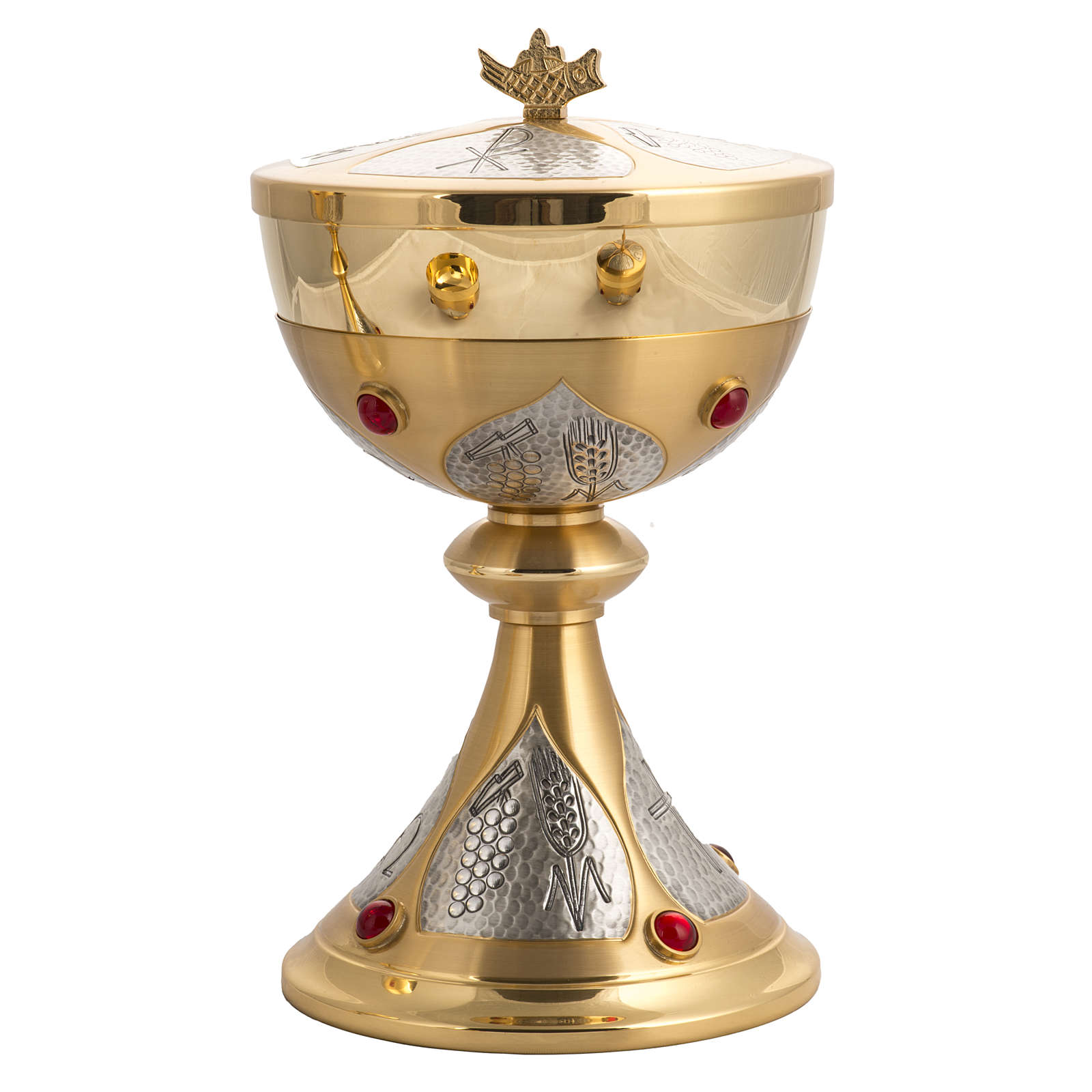 Chalice, ciborium, paten and bowl paten, chiselled with stones | online ...
