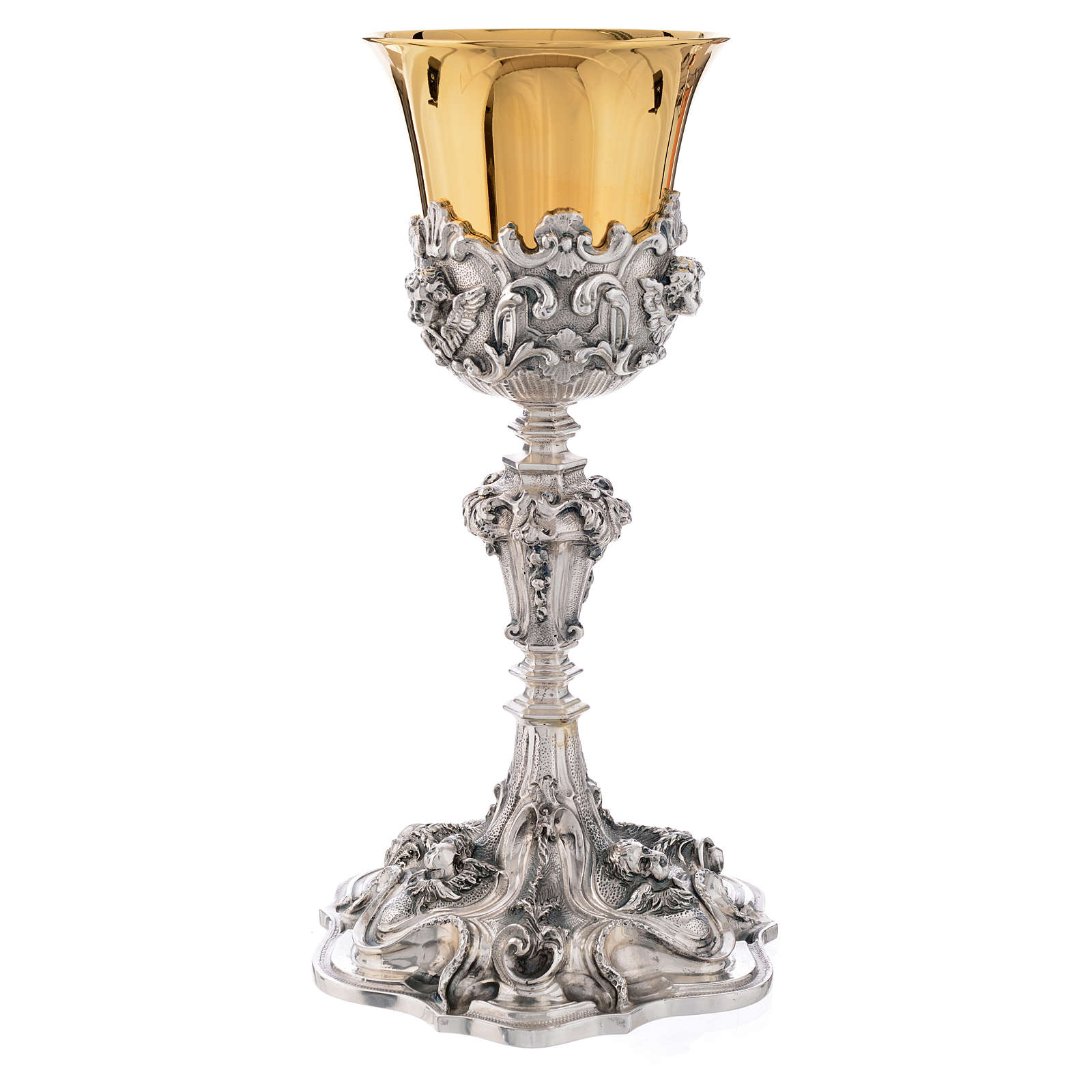 Chalice in brass, chiselled with angels | online sales on HOLYART.co.uk