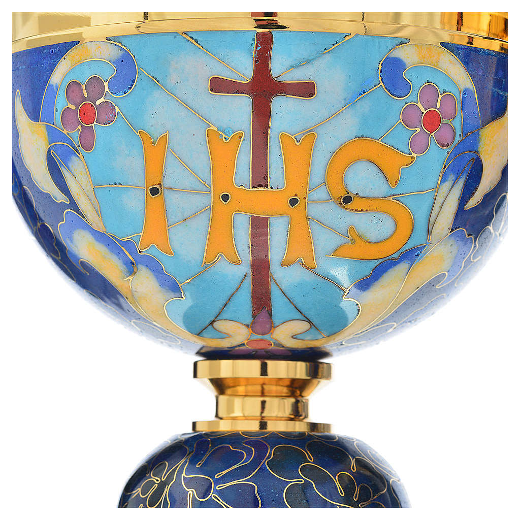 Chalice and Ciborium in brass with enamel, Lamb of God and IHS | online ...