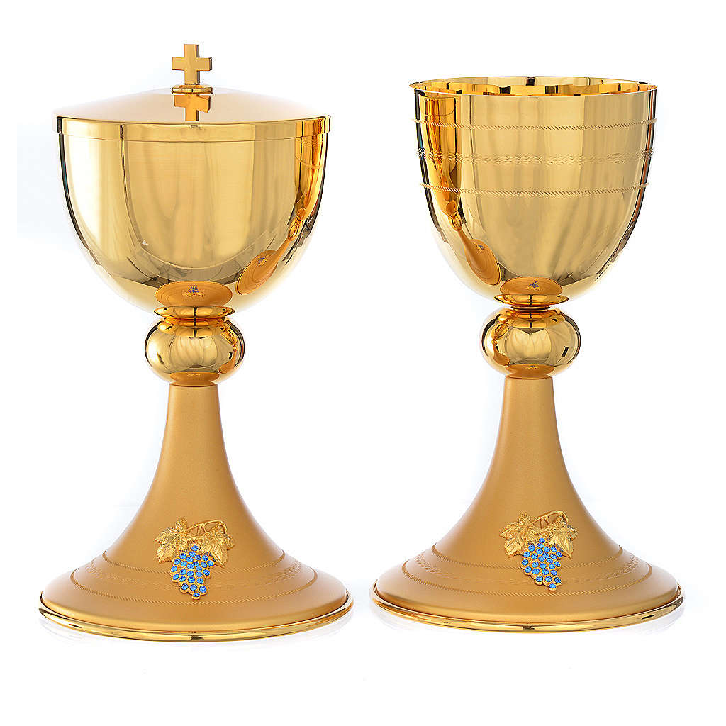 Chalice and ciborium in brass with blue crystals | online sales on ...