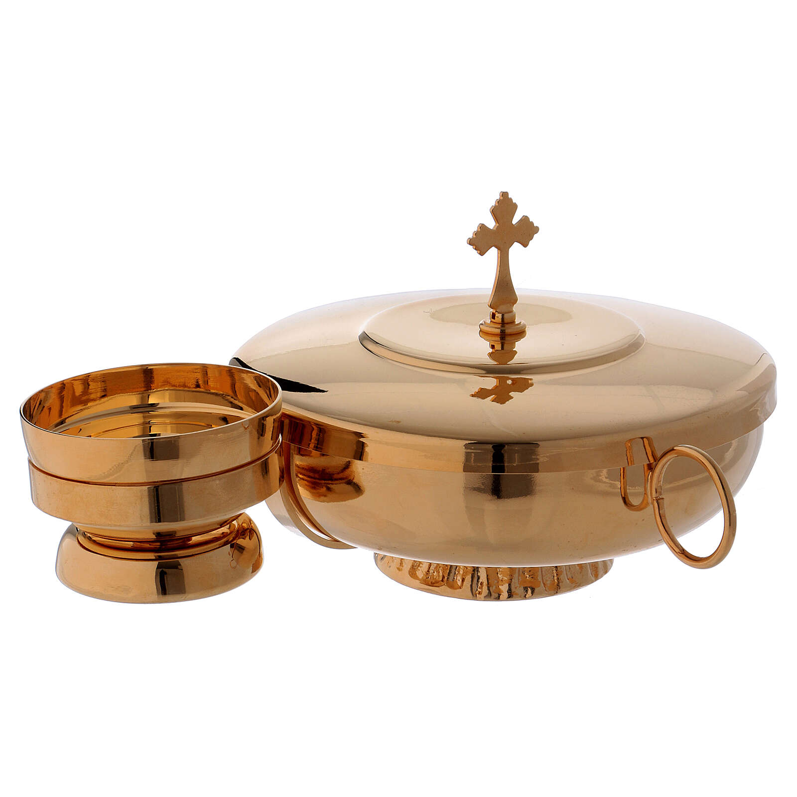 Ciborium set for hosts and wine with ring in golden brass | online ...