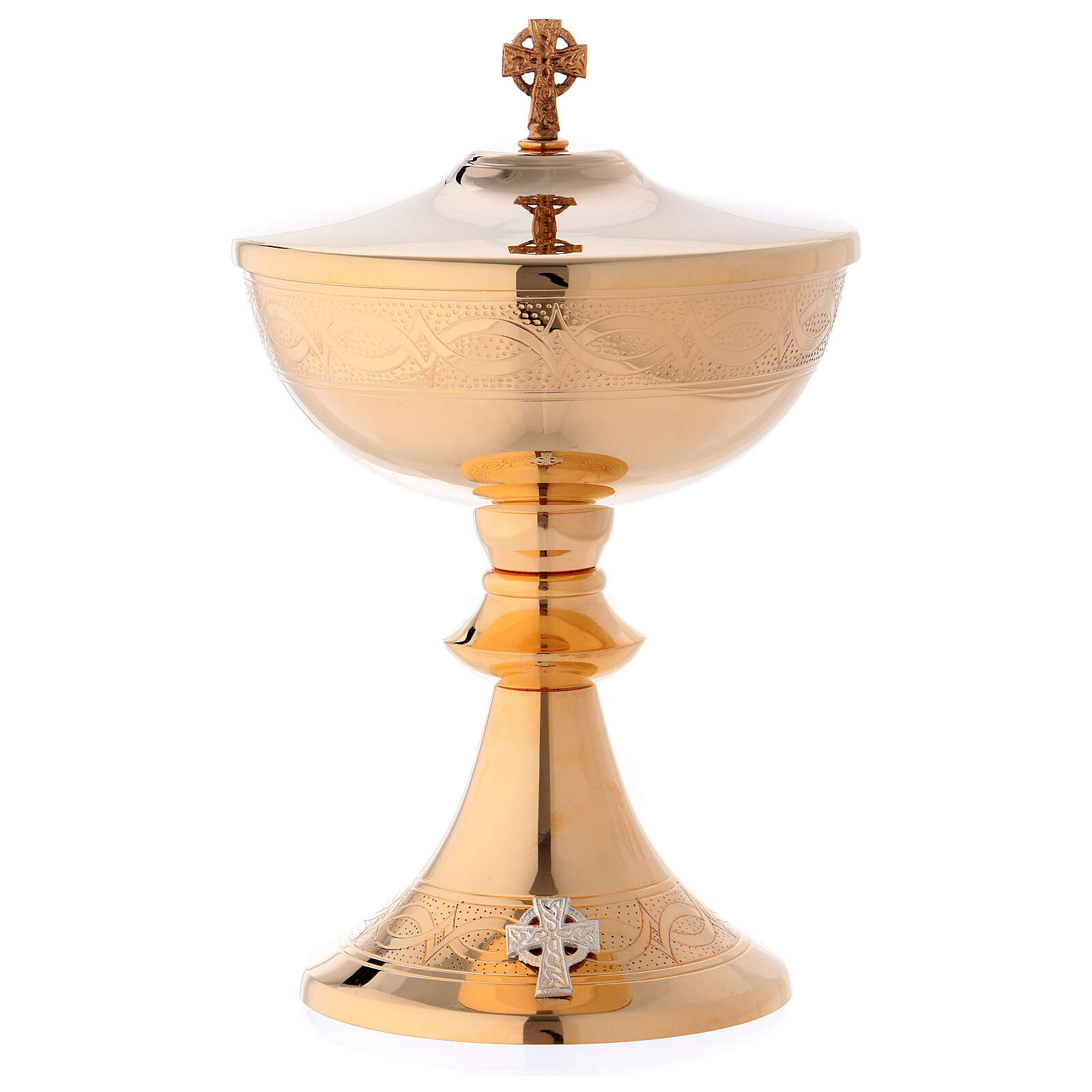 Ciborium in golden brass, h 23 cm with cross | online sales on HOLYART.com