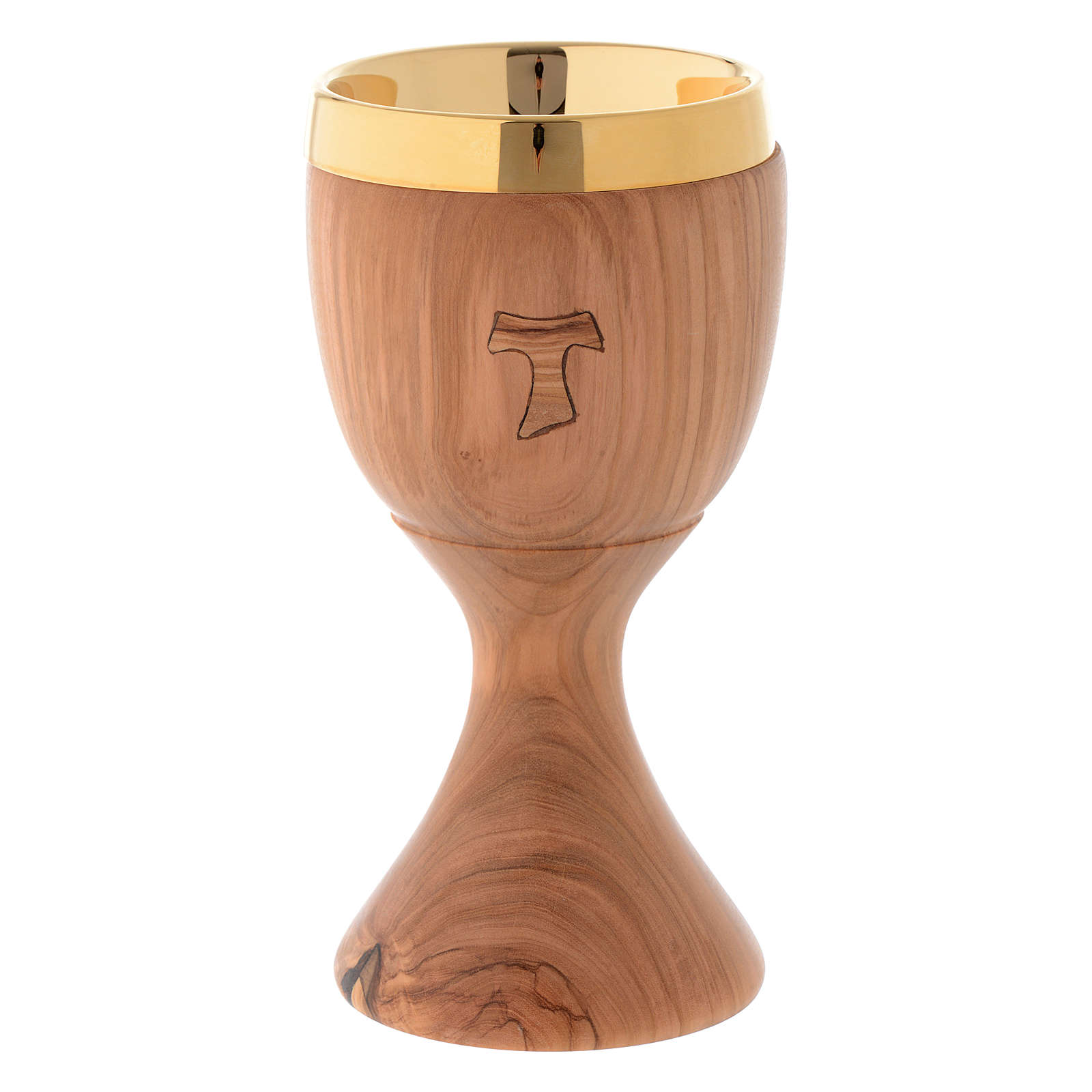 Olive wood chalice engraved Tau h 20 cm | online sales on HOLYART.co.uk