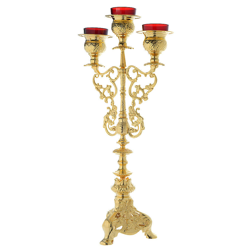 Candelabro a 3 fiamme con bossolo e vetro ottone dorato | vendita ...