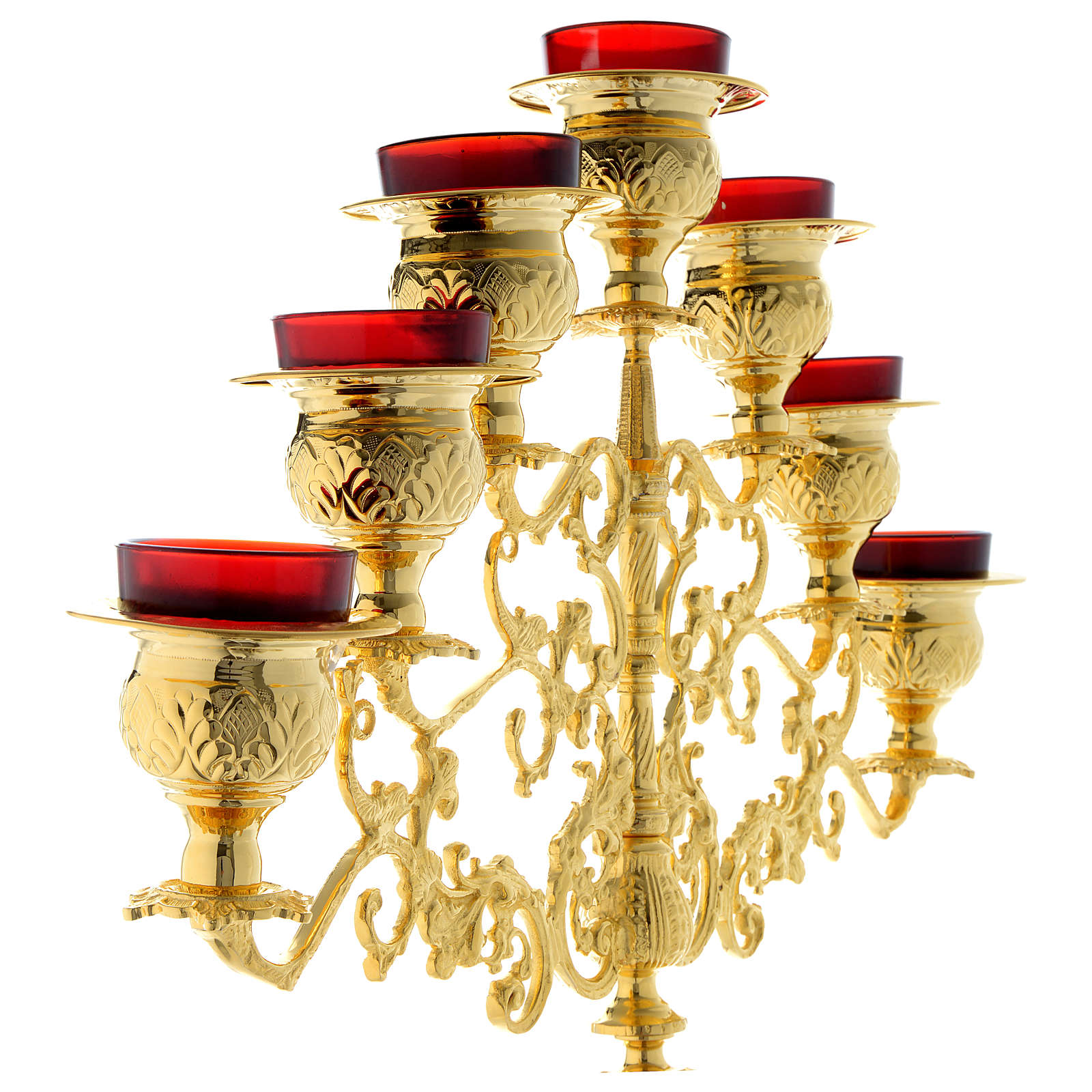 Candelabro a 7 fiamme con bossolo e vetro ottone dorato | vendita ...