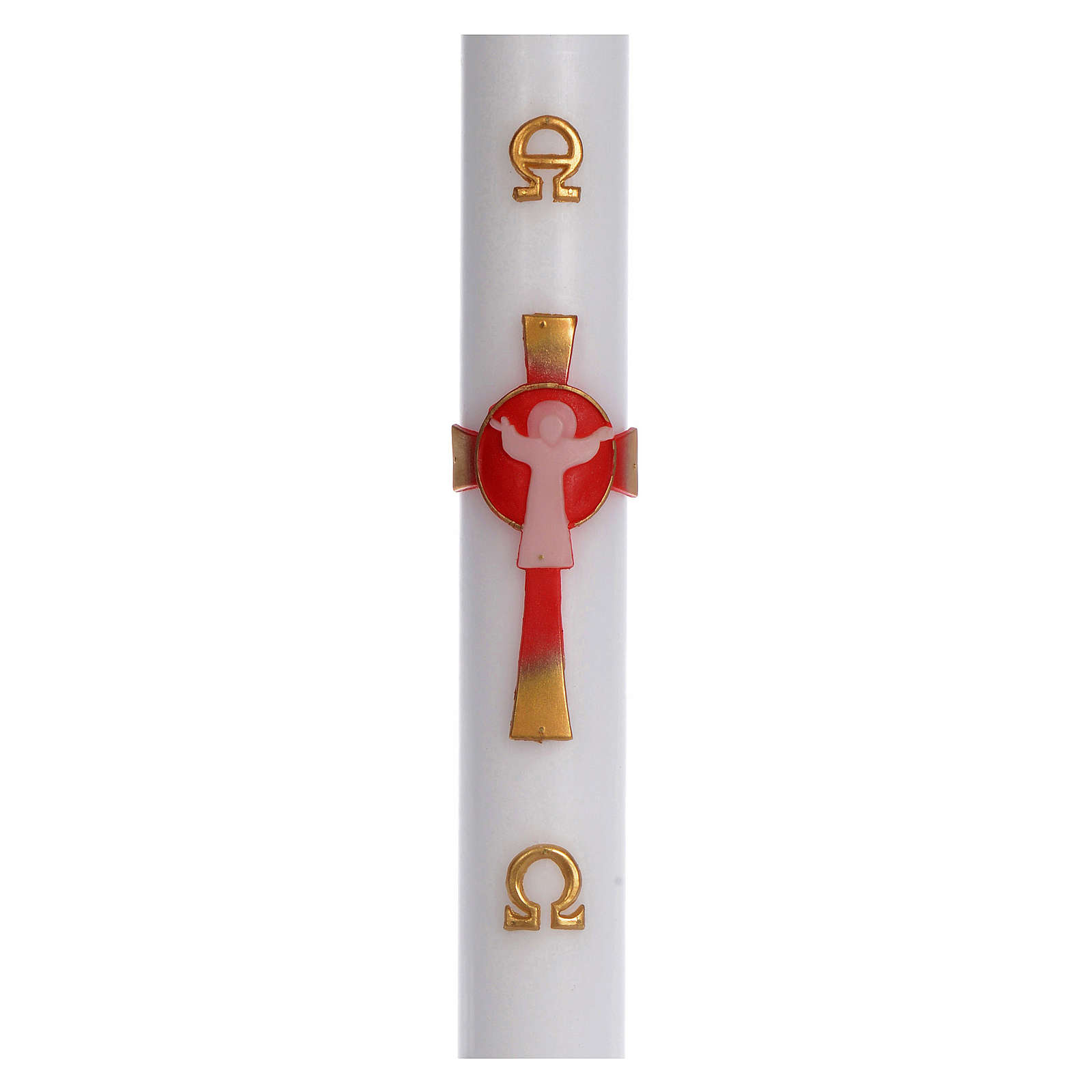 Paschal candle in white wax with red Cross Resurrected Christ 8x120cm ...