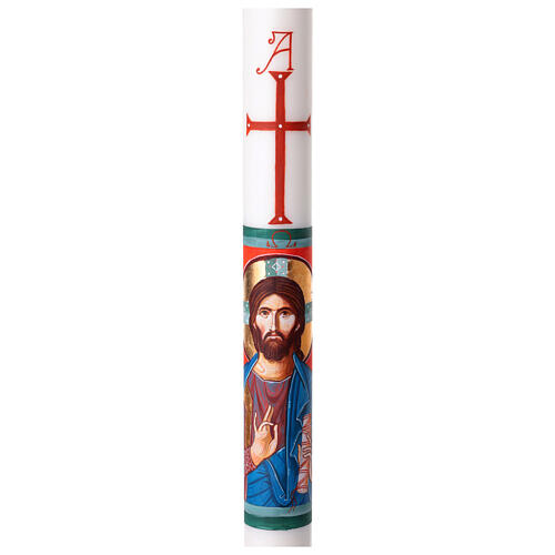 White Paschal candle with HAND-PAINTED Christ Pantocrator, 3x47 in ...