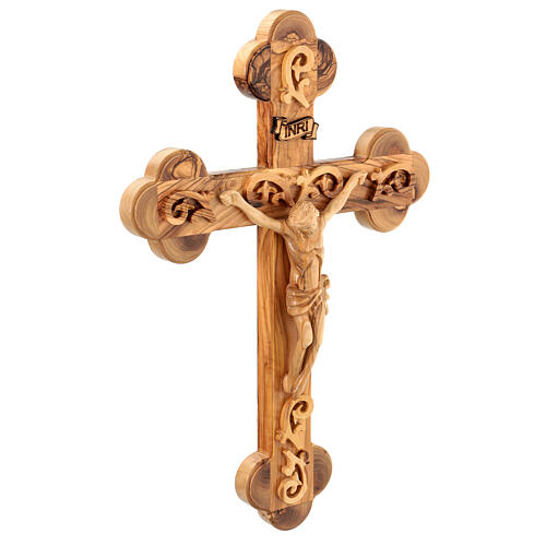 Holy Land Cross in natural olive wood, trefoil and decorated | online ...