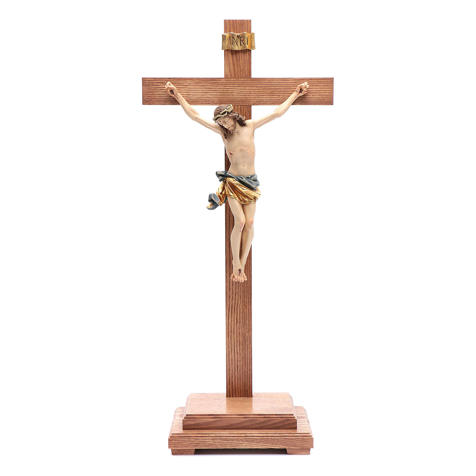 Crucifix with base, straight cross in coloured Valgardena wood | online ...