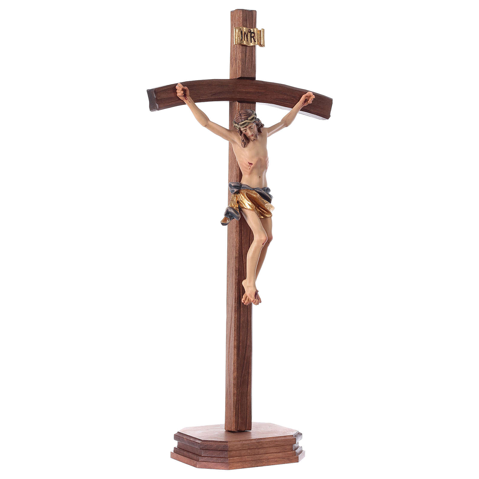 Crucifix with base, curved cross in coloured Valgardena wood | online ...
