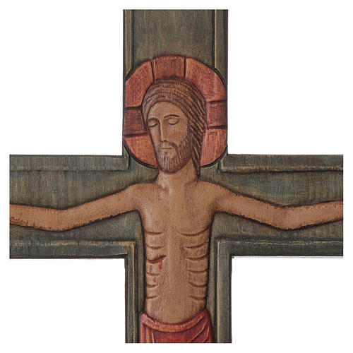 Christ sur la croix relief peint drap rouge | vente en ligne sur HOLYART