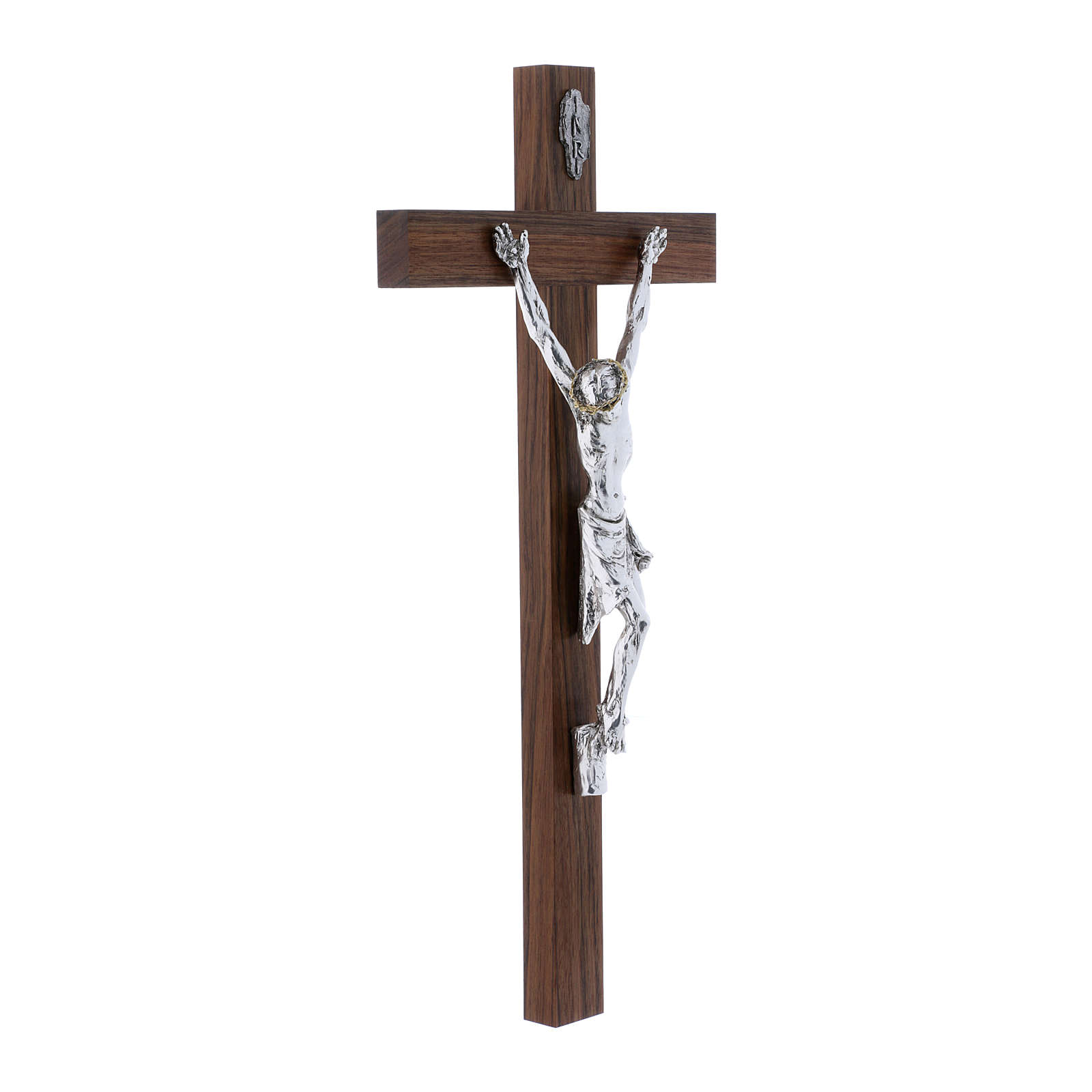 Crucifix modern with silver body in walnut 47 cm | online sales on ...