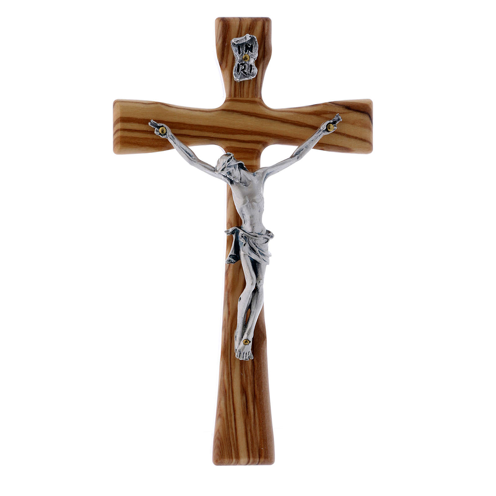Crucifix modern in olive wood with silver body 17 cm | online sales on ...