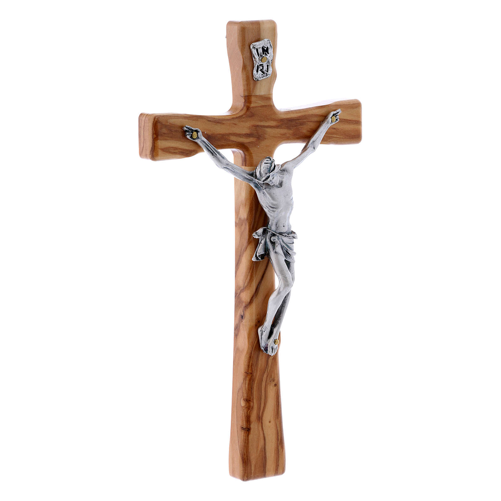Crucifix modern in olive wood with silver body 20 cm | online sales on ...