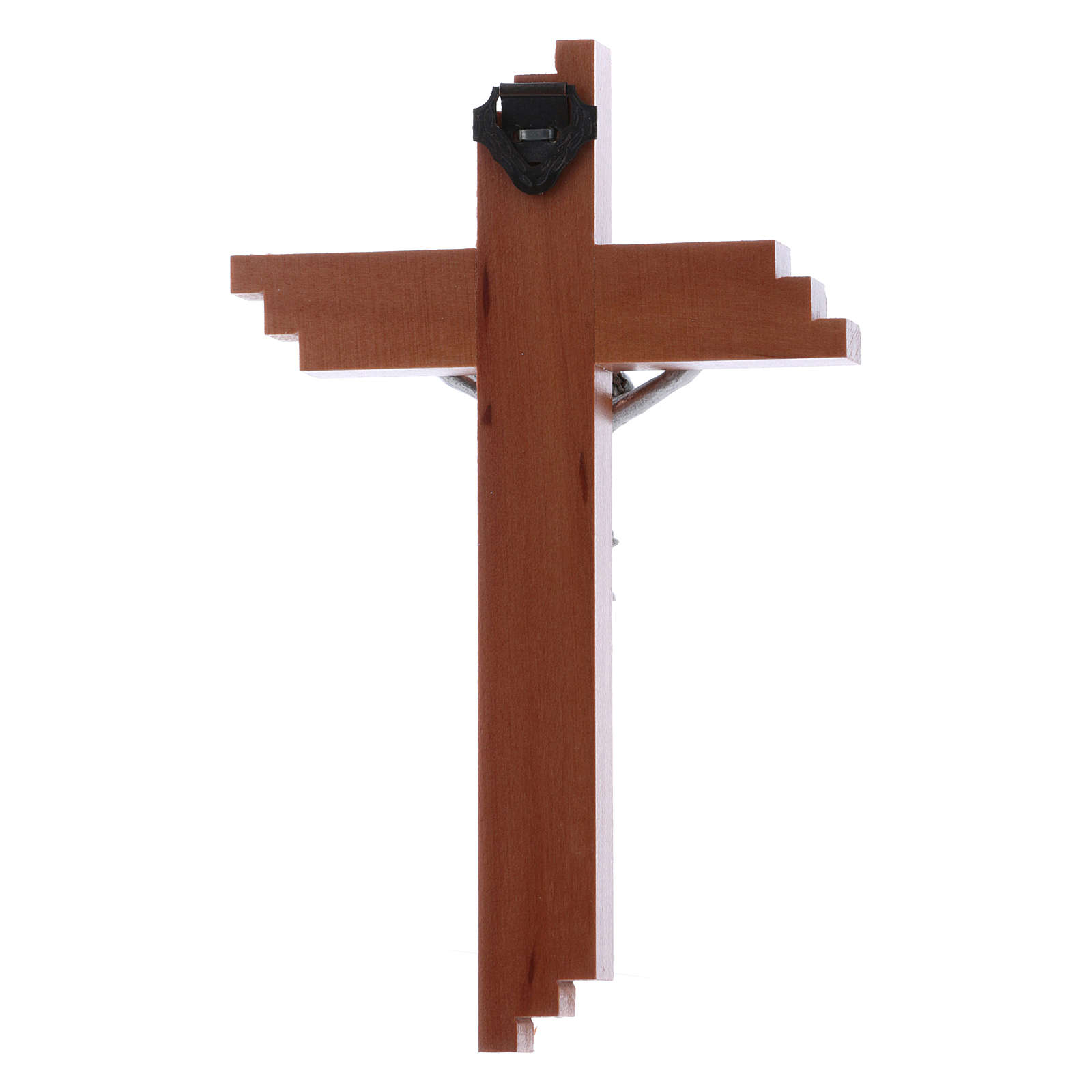 Crucifix modern in pear wood serrated 12 cm with metal body | online ...