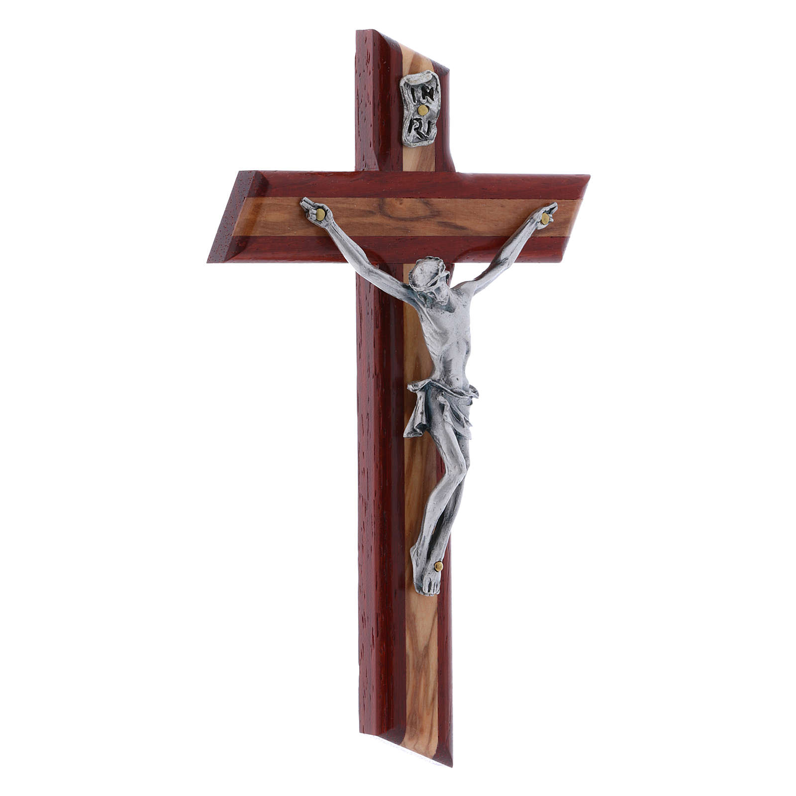 Crucifix modern in padouk wood with silver body 16 cm | online sales on ...