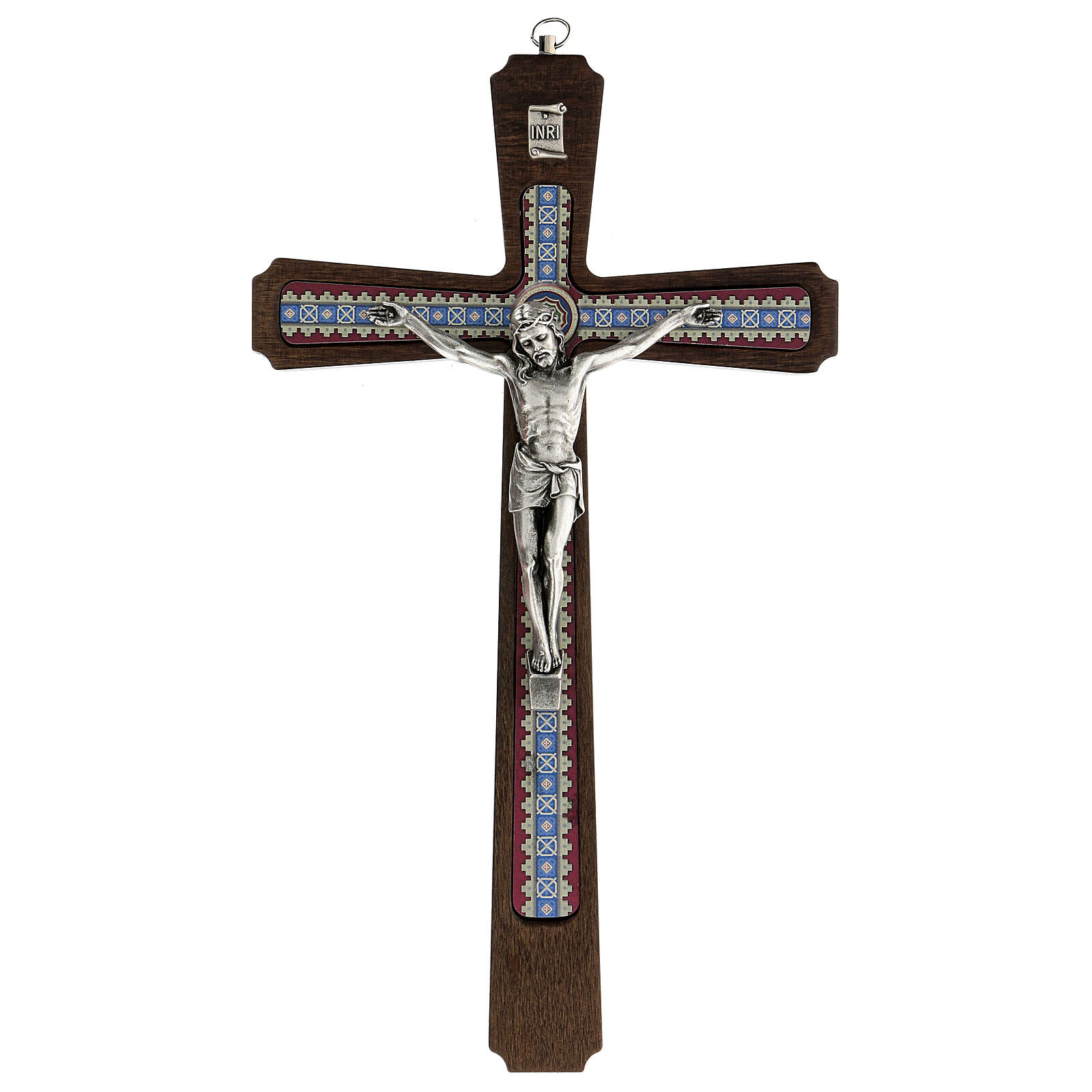 Wall crucifix with wooden decorations Christ in silver 29 cm | online ...