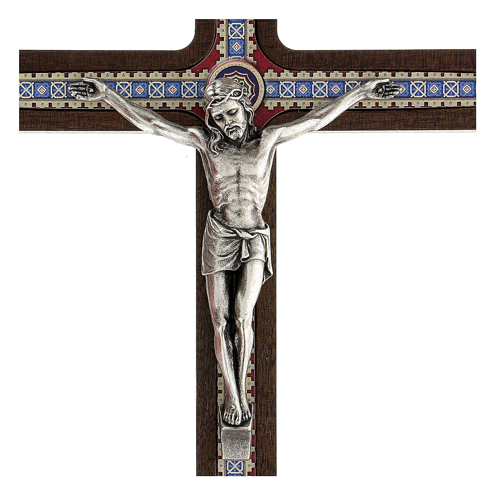 Crucifix with wooden blue decorations Christ silver 30 cm | online ...