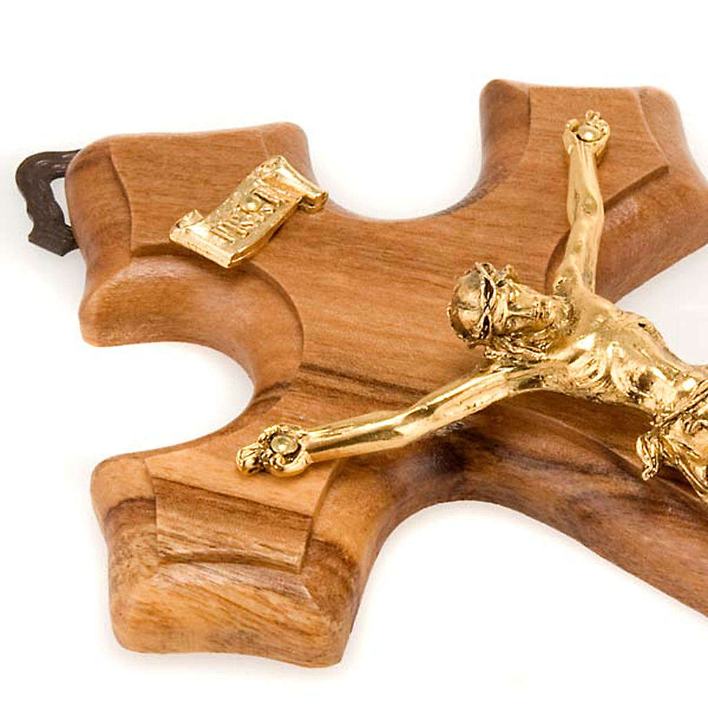 Crucifix in olive wood with 3 points, body in golden metal | online ...