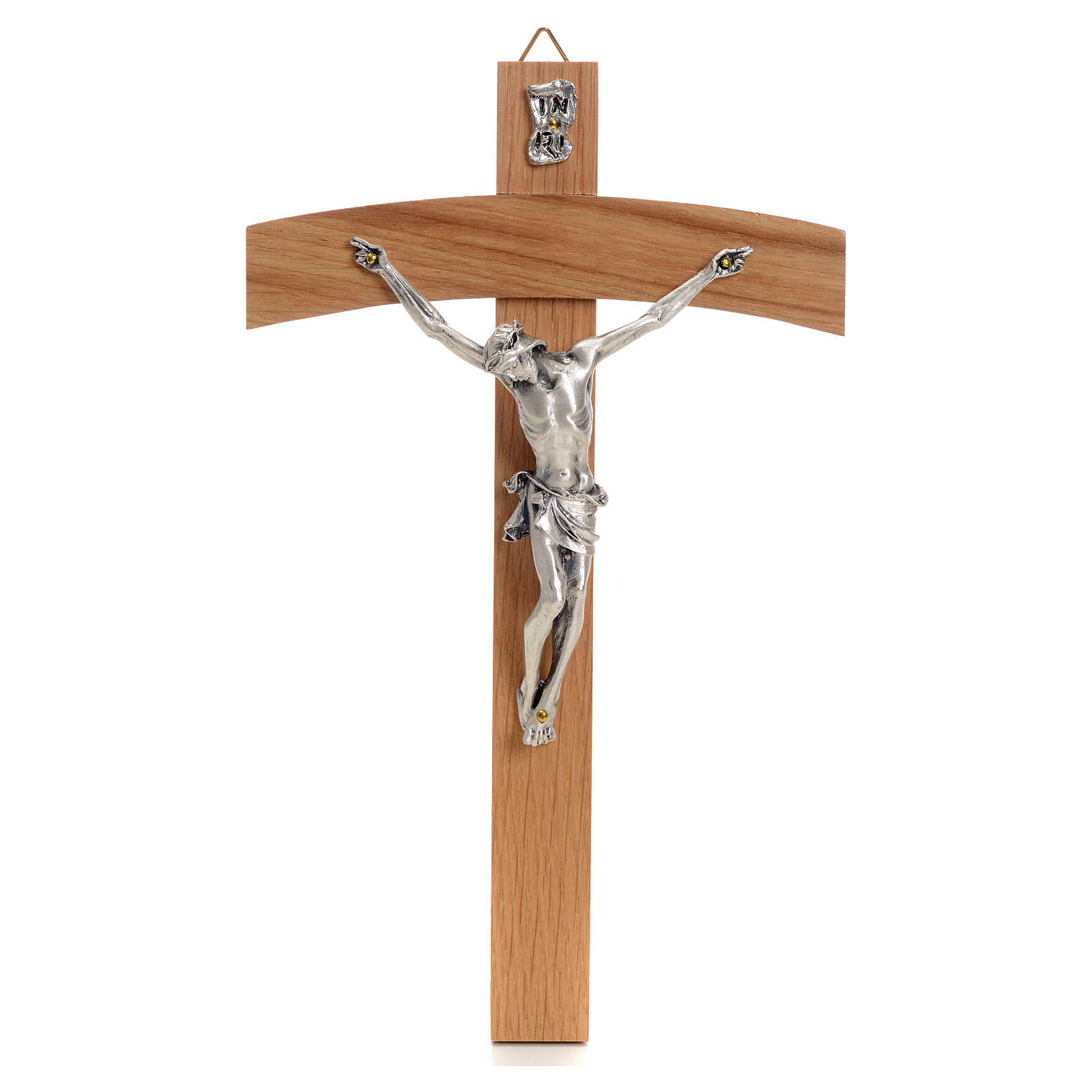 Cruz curva de madera roble, cuerpo en metal | venta online en HOLYART