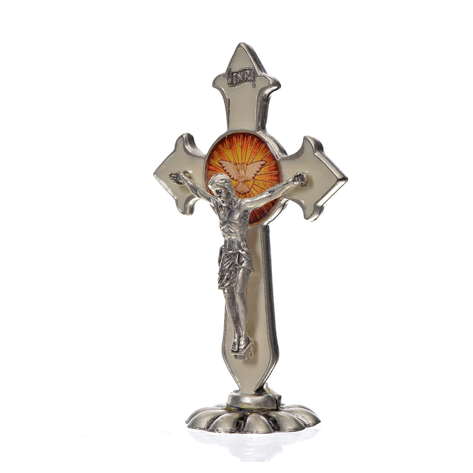 Holy Spirit cross, pointed, in zamak and white enamel 7x4.5cm | online ...