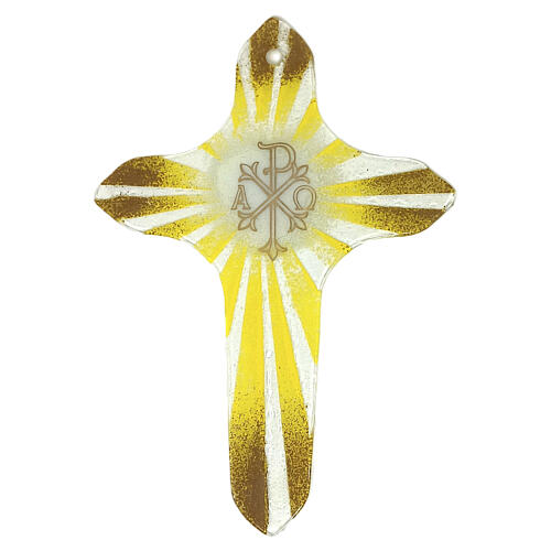 Croix jaune en verre de Murano avec décor Chi-Rho Alpha et Oméga 16x15 ...