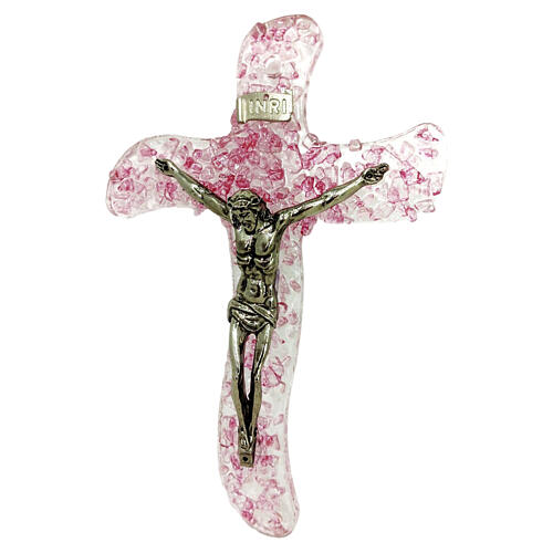 Croix murale en verre de Murano rose 30x25 cm | vente en ligne sur HOLYART