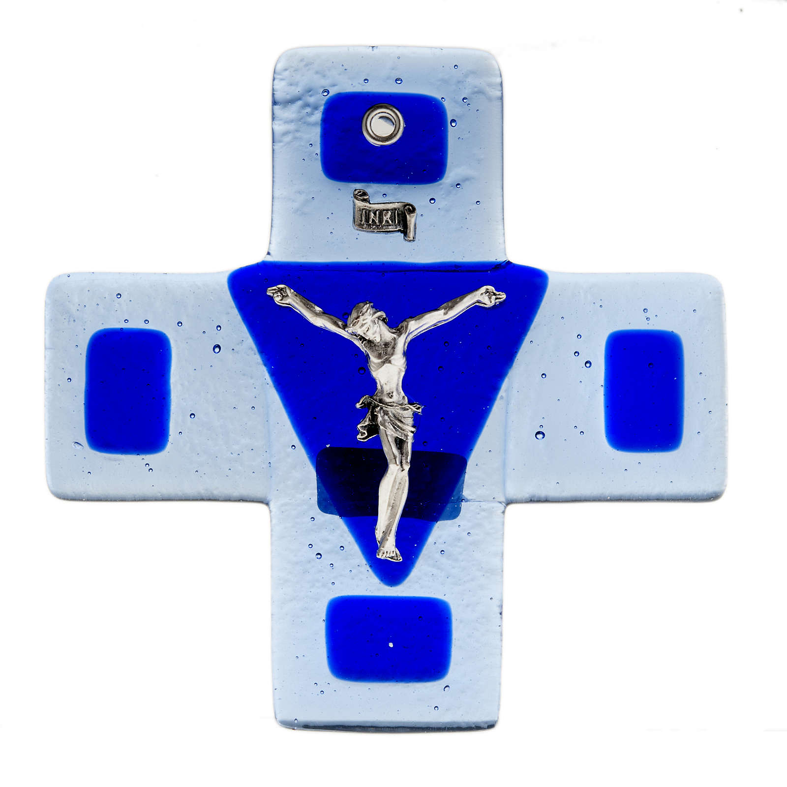 Crucifix in blue glass 12x12cm | online sales on HOLYART.co.uk