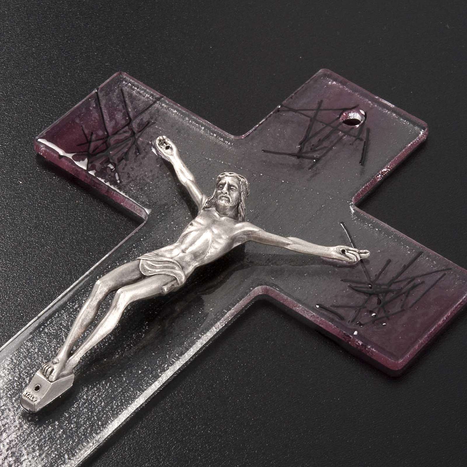 Modern crucifix in transparent glass with pink shades | online sales on ...