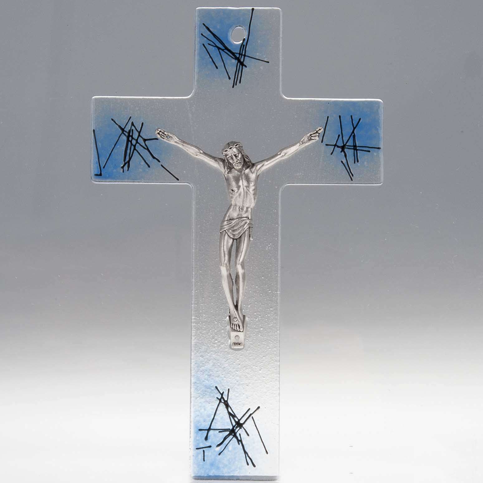 Modern crucifix in transparent glass with blue shades | online sales on ...