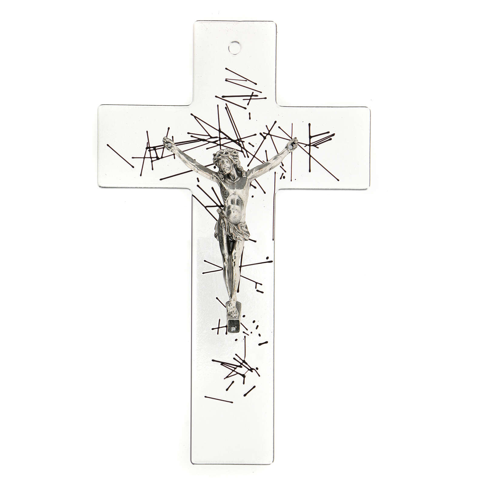 Crucifix moderne verre transparent avec décorations rayures | vente en ...