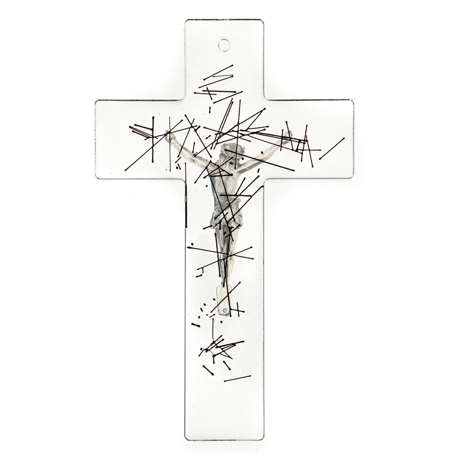 Crucifix moderne verre transparent avec décorations rayures | vente en ...