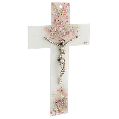 Pink tinted Murano glass crucifix favor 16x10cm | online sales on ...